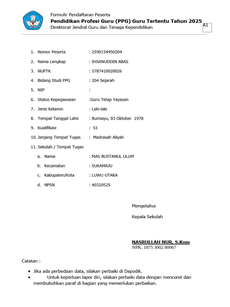 Format Formulir A1 | PDF