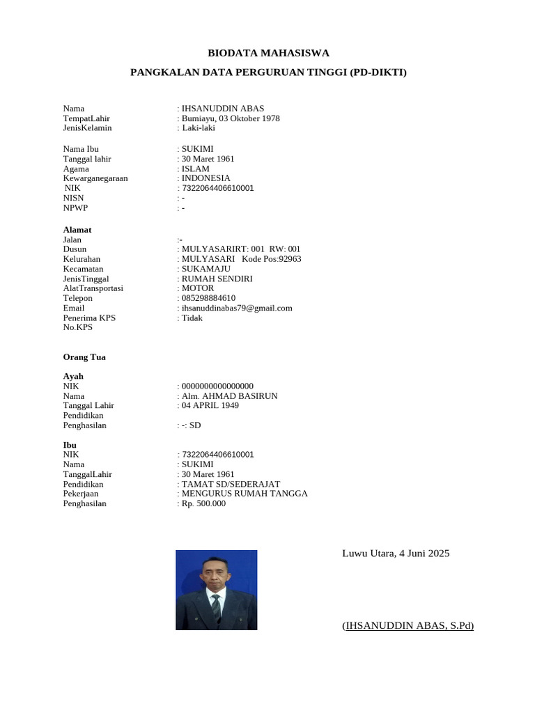 Ihsan Biodata | PDF