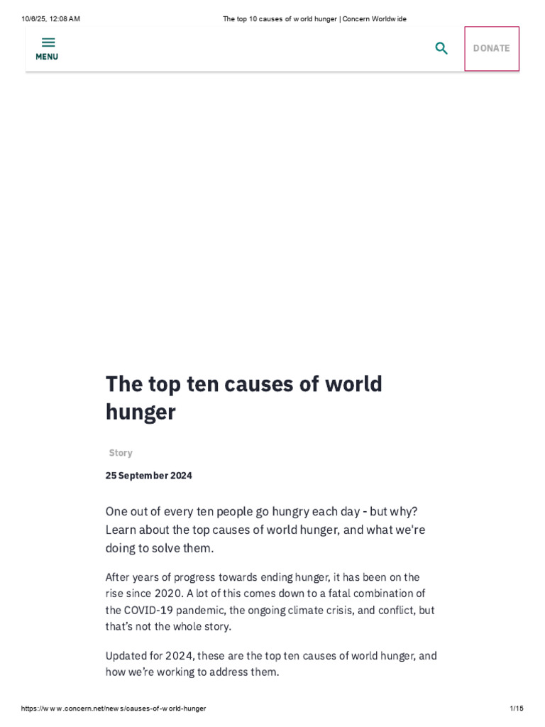 Top 10 Causes of World Hunger 2024 | PDF | Malnutrition | Hunger