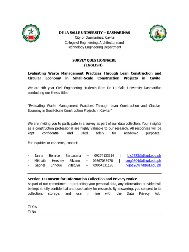 Validated Survey Questionnaire English BSV 5 | PDF | Waste Management ...