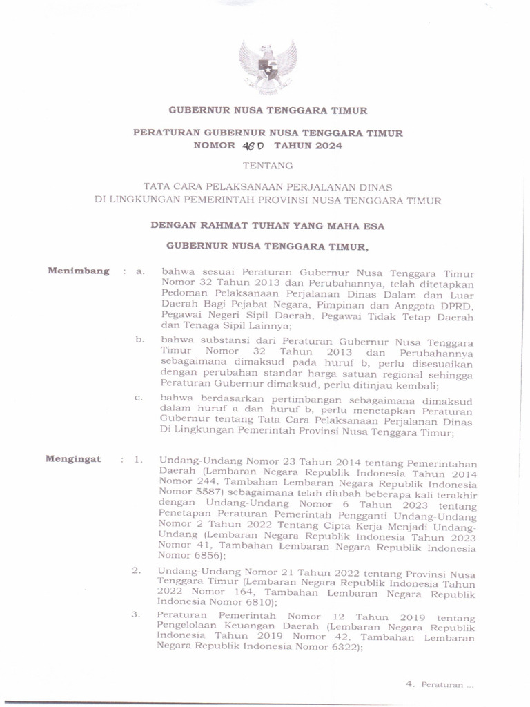 PERGUB Tata Cara Pelaksanaan PERJADIN Tahun 2024 | PDF