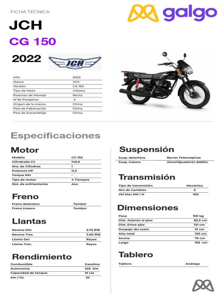 Ficha T Cnica JCH CG 150 Galgo | PDF
