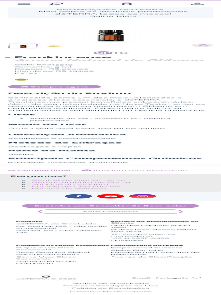 Olíbano Aroma Natural Frankincense Oil Flavoring doTERRA Óleos ...