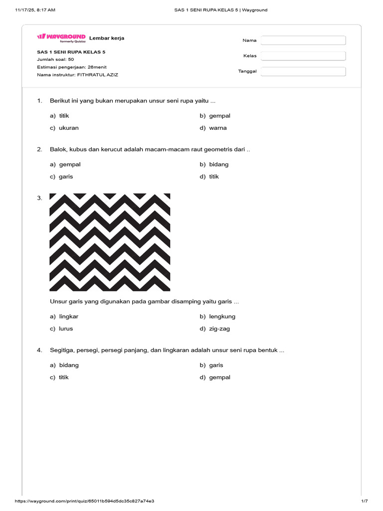 Sas 1 Seni Rupa Kelas 5 _ 2025 | PDF