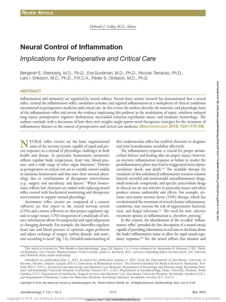(Steinberg Et Al, 2016) Neural Control of Inflammation | PDF ...