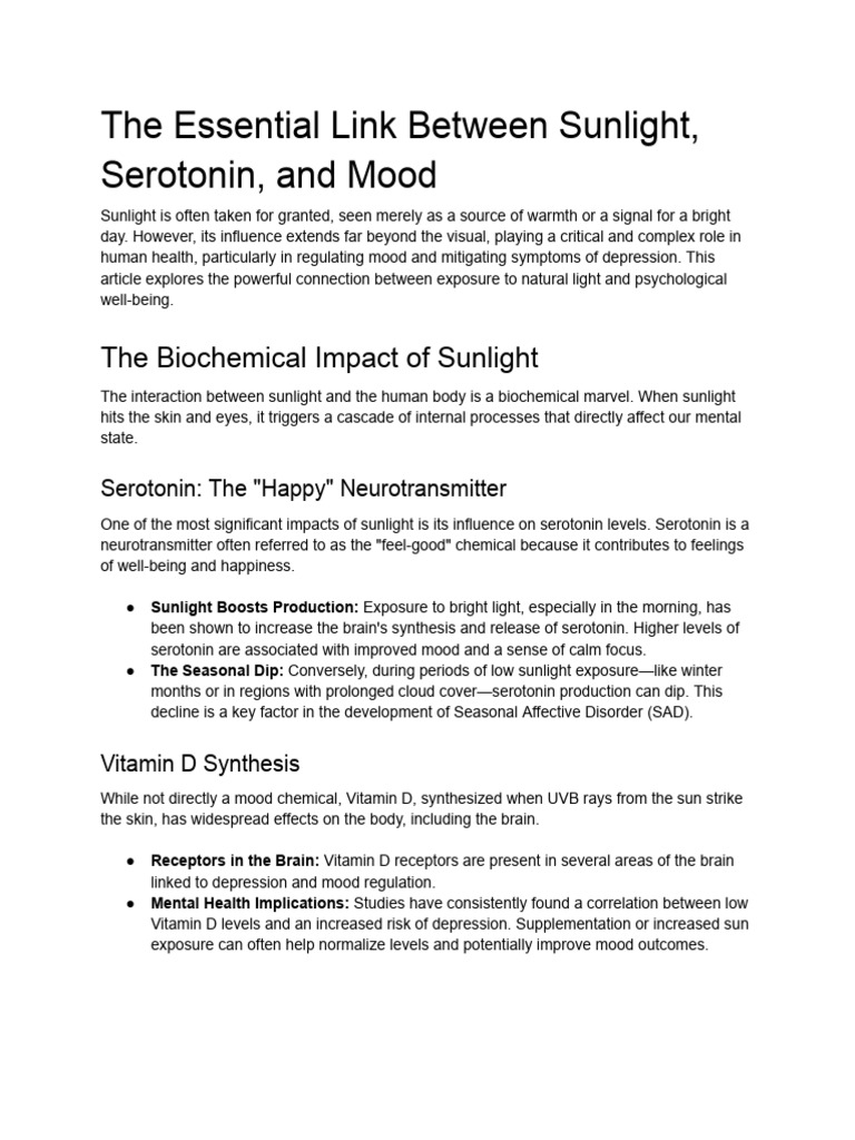 The Essential Link Between Sunlight, Serotonin, And Mood | PDF | Major ...