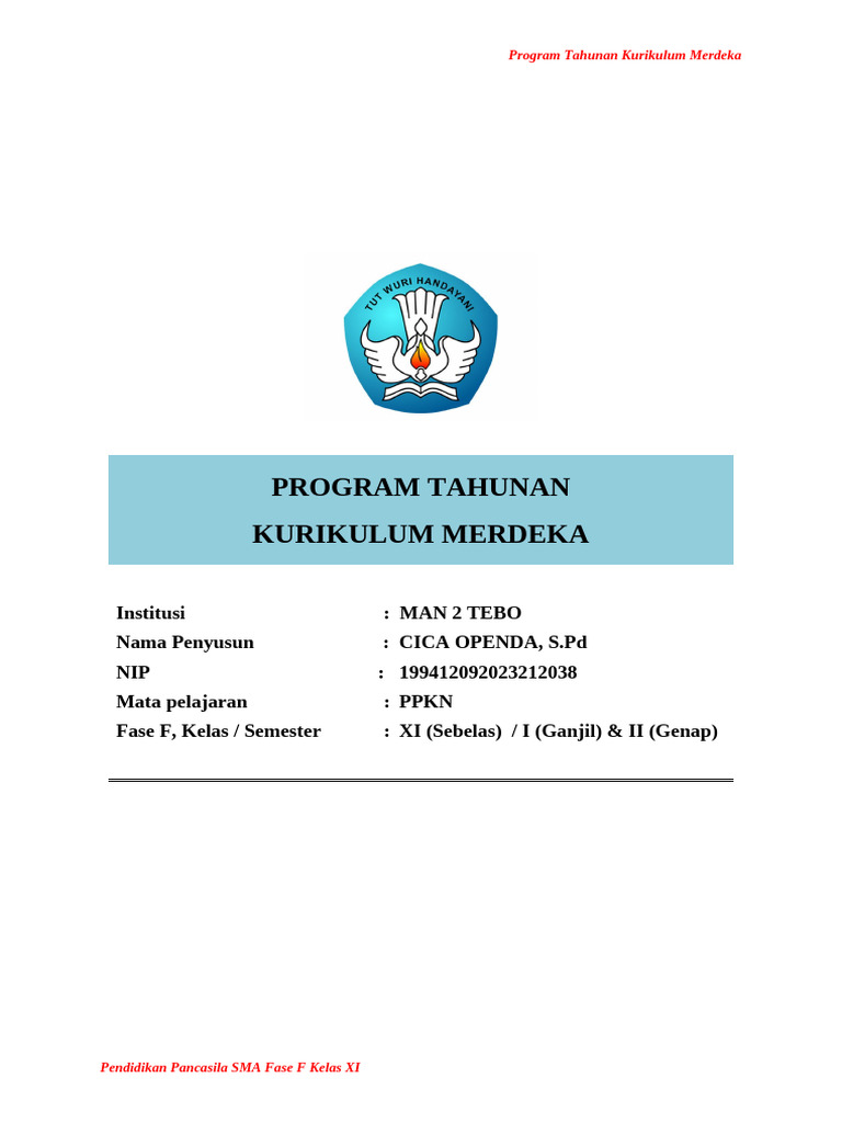Program Tahunan PPKN Kelas XI 2023/2024 | PDF