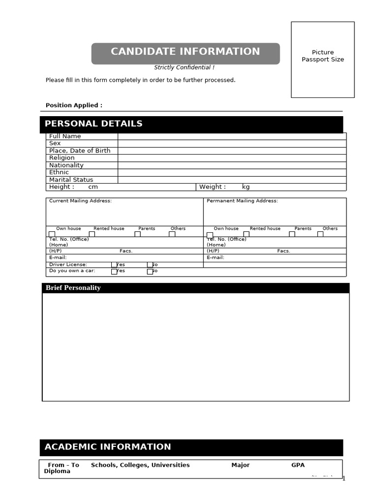 Candidate Information Form Template | PDF | Employment | Salary