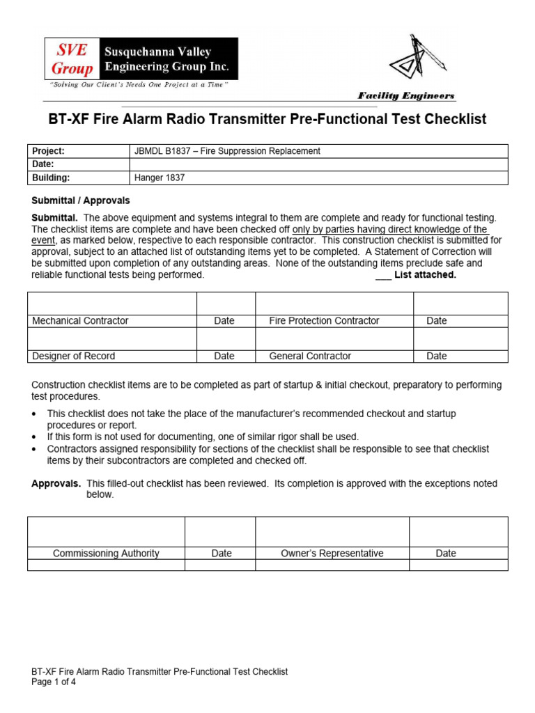 BT-XF Fire Alarm Transmitter Checklist | PDF | Relay | Electricity