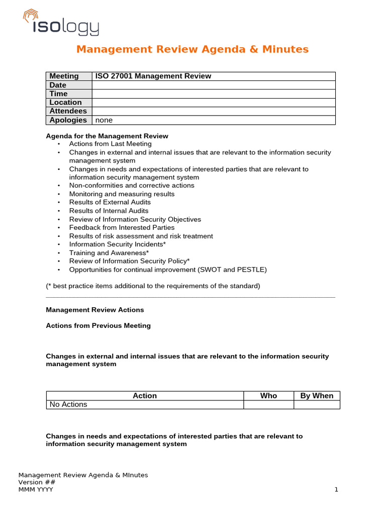 ISO 27001 Management Review Agenda | PDF | Information Security | Risk