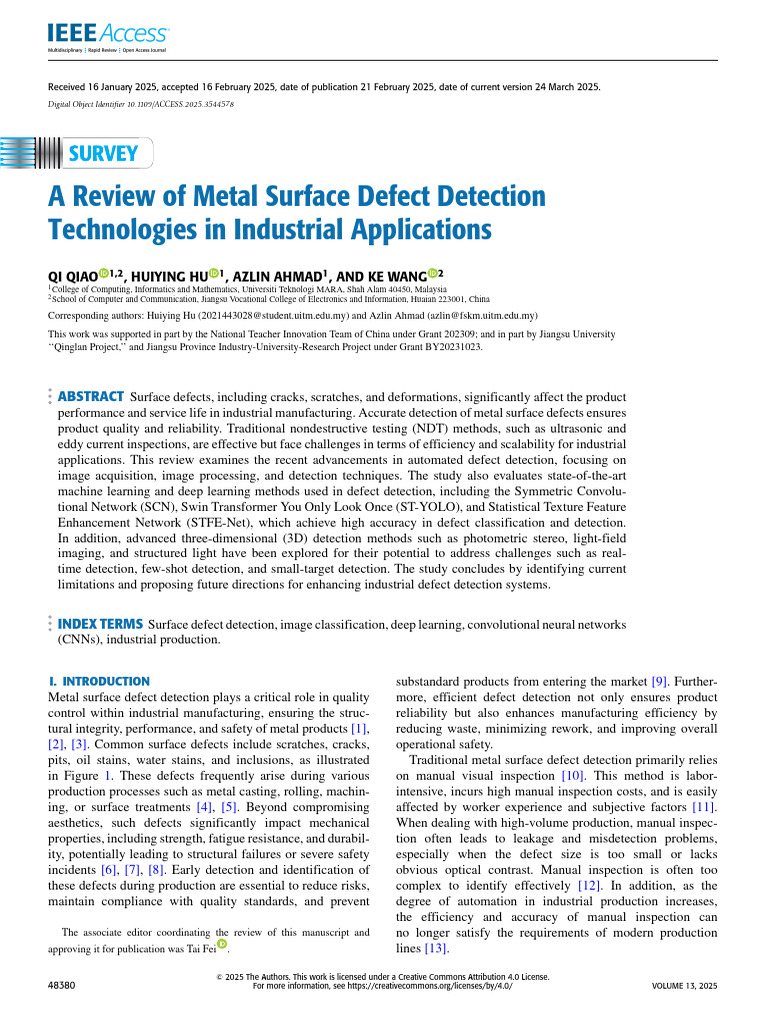 A Review of Metal Surface Defect Detection Technologies in Industrial ...