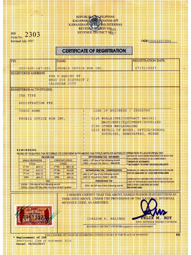 Probiz Form 2303 (Caloocan) | PDF