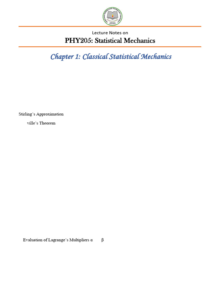 Classical Statistical Mechanics Overview | PDF | Statistical Mechanics ...