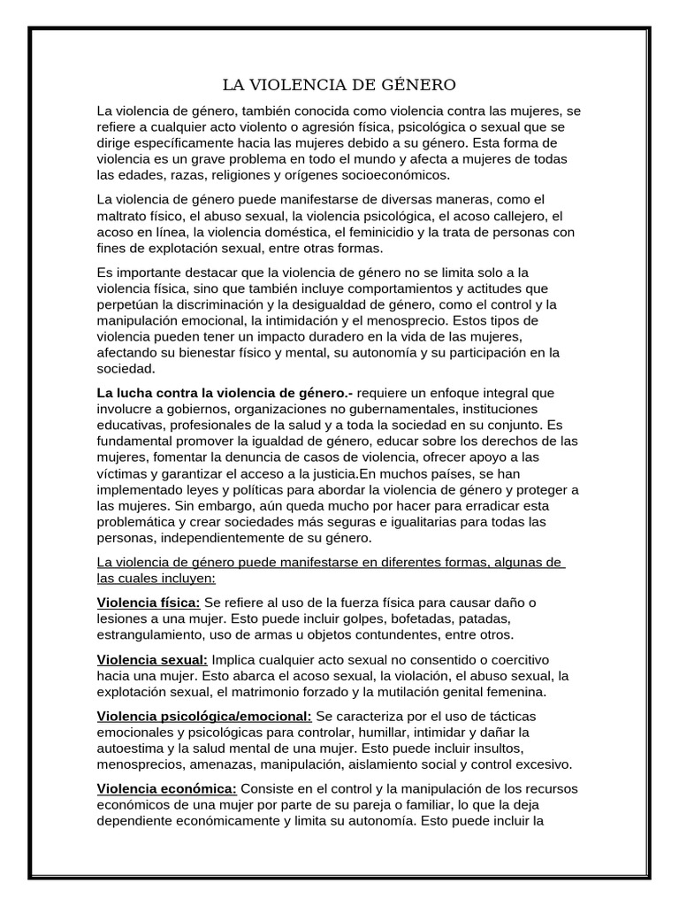 Violencia de Género: Tipos y Consecuencias | PDF | Violencia | La ...