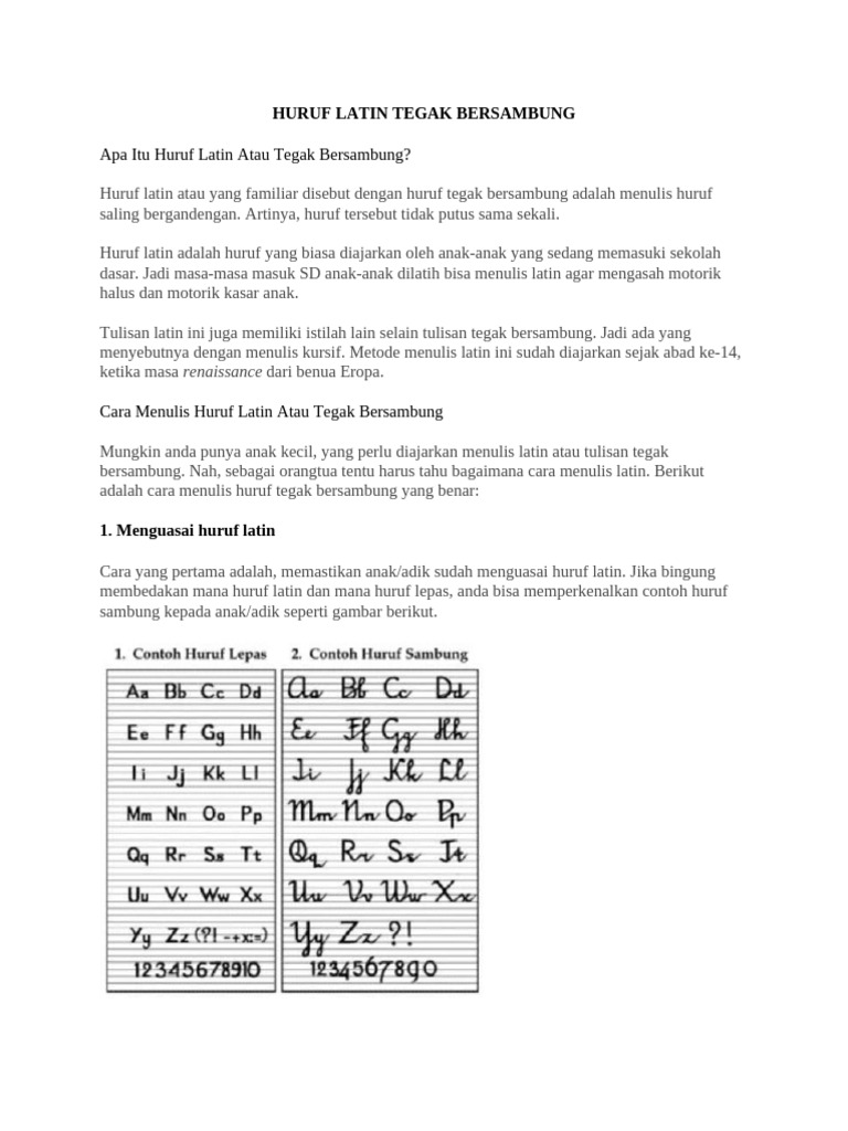 Panduan Menulis Huruf Latin Tegak Bersambung | PDF
