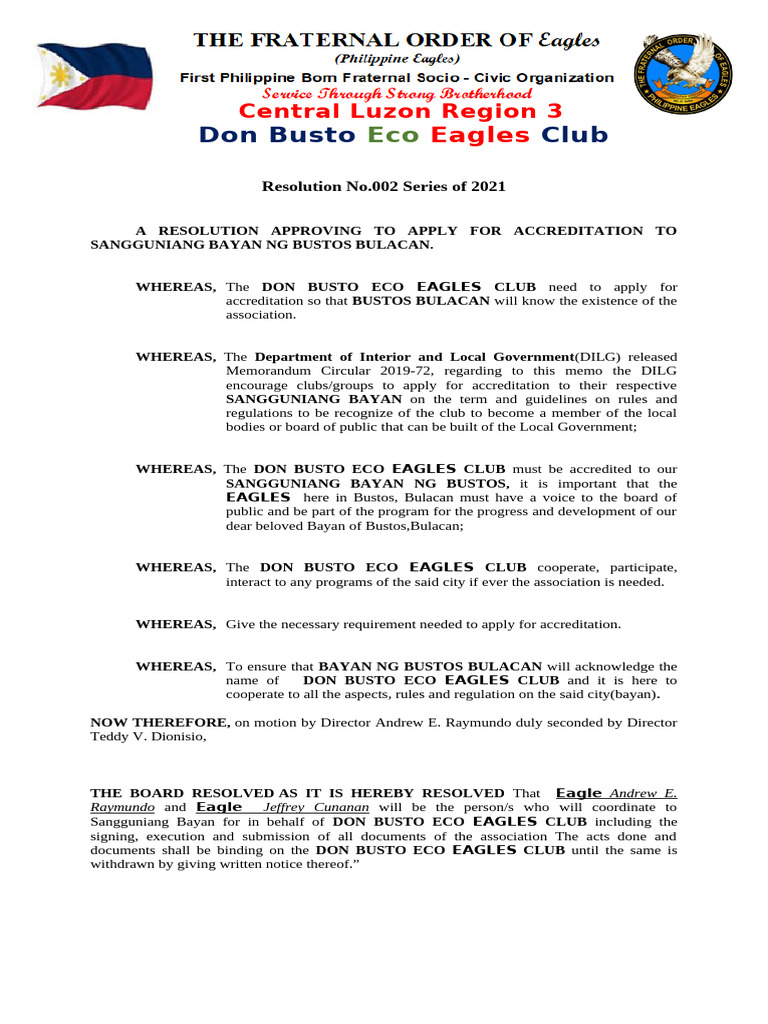 Accreditation Resolution for Eco Eagles Club | PDF | Government