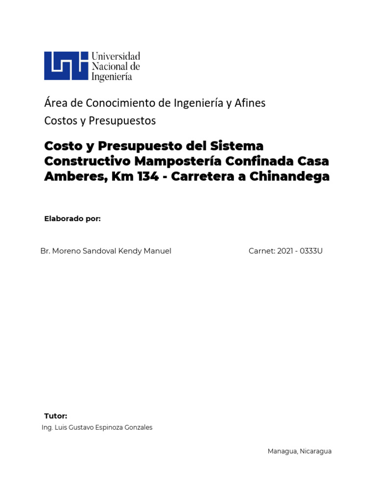 Proyecto Final_costos y Presupuestos_br. Kendy Moreno | PDF ...