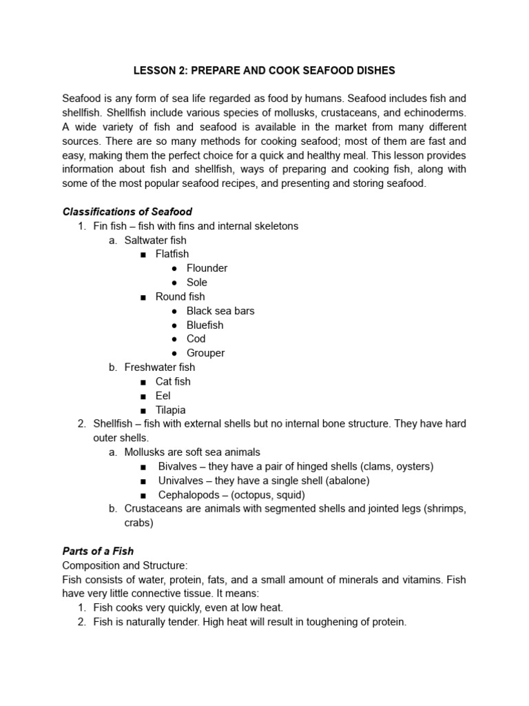 Lesson 2 Seafood Details 1 | PDF | Shellfish | Seafood