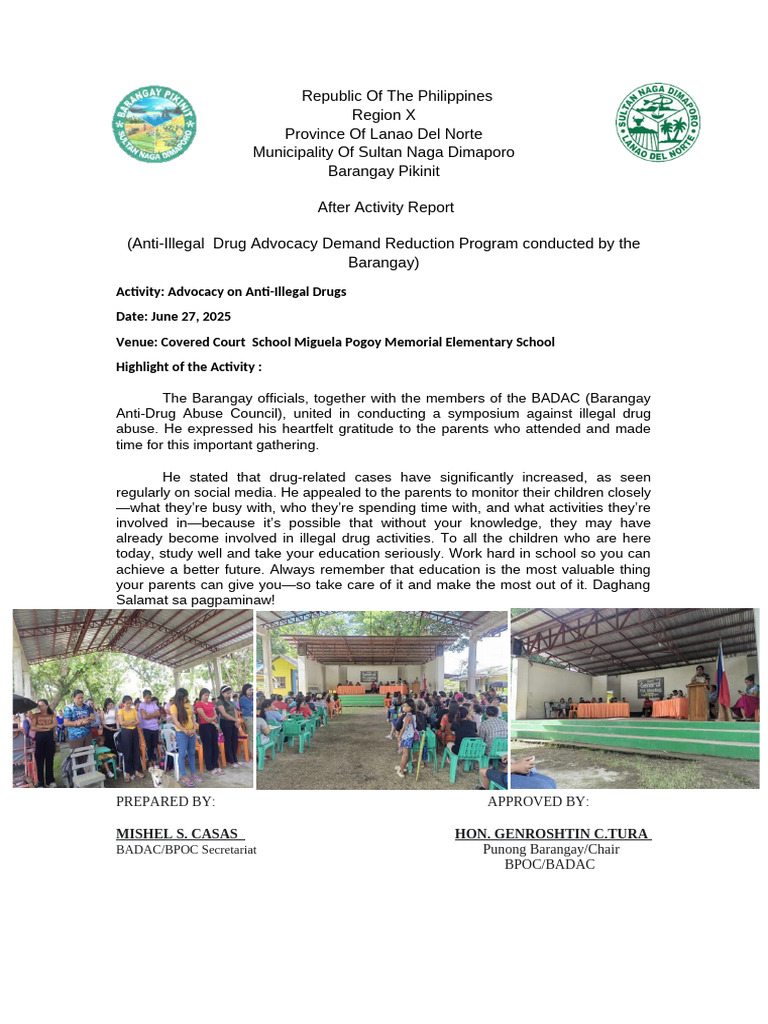 Anti-Drug Advocacy & Canal Cleanup Report | PDF