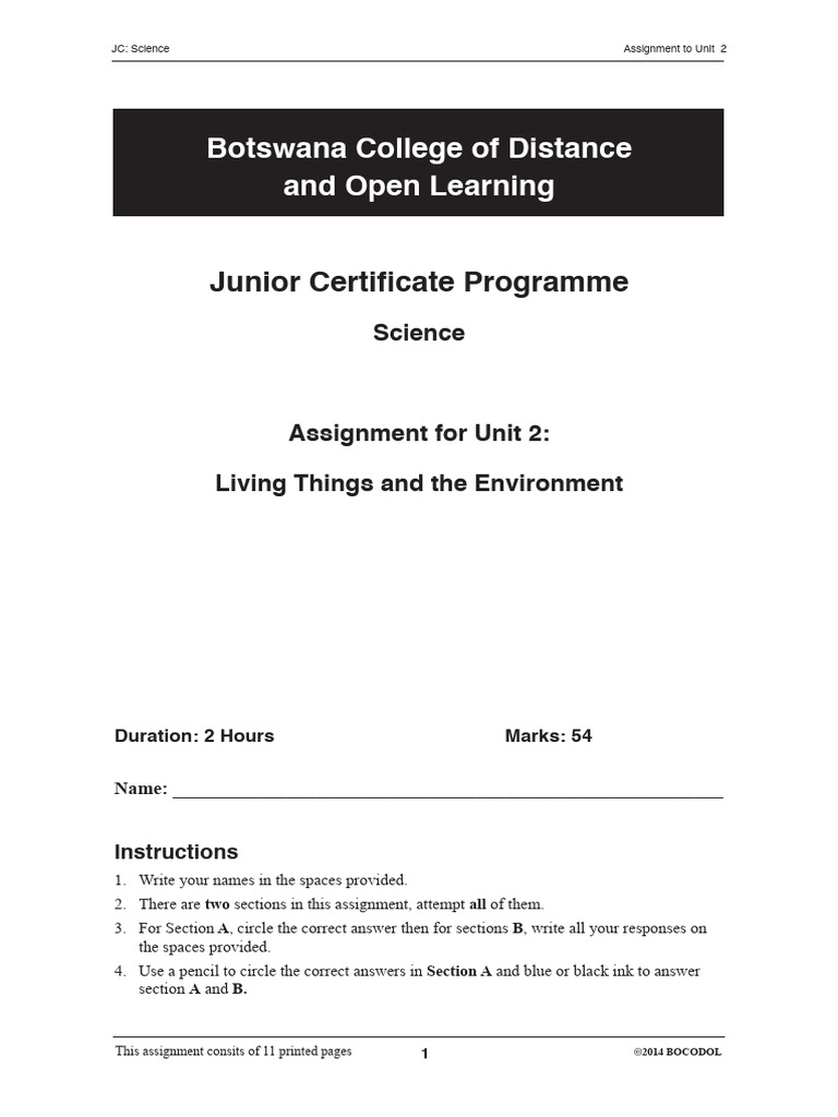 Assignment to Unit 2 JC Science 2014 | PDF | Plants | Cell (Biology)