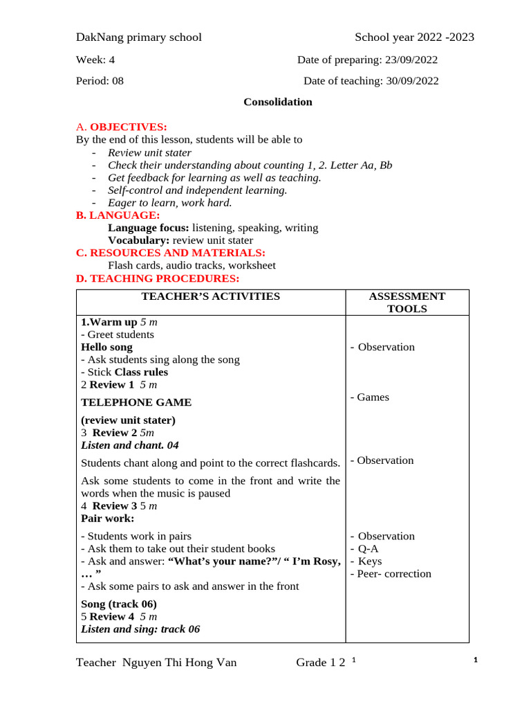 Tuan 4 Lop 1 Tiet 2 | PDF | Behavior Modification | Cognition