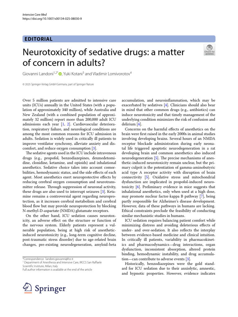 Neurotoxicity of Sedative Drugs A Matter of Concern in Adults | PDF ...