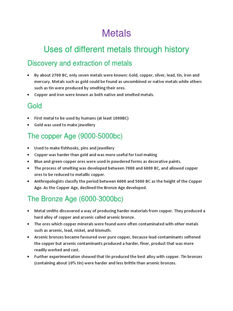 History and Uses of Metals | PDF | Smelting | Metals