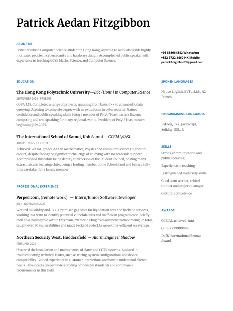 Patrick Fitzgibbon CV | PDF | Software Engineering | Computing