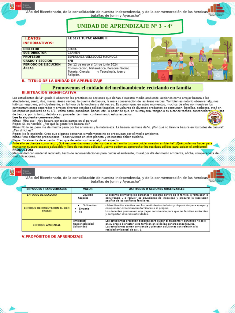 4° - Unidad - 3 - Cuidamos - El - Ambiente - Reciclando - en - Familia ...