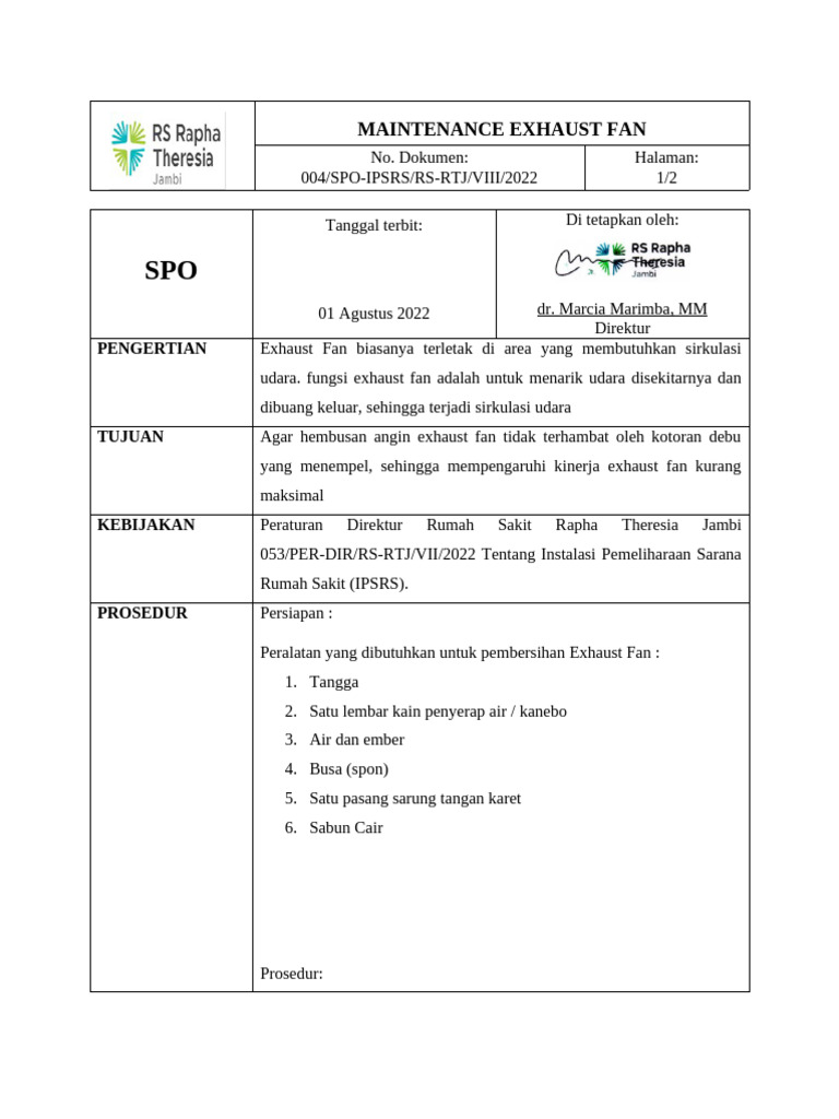 Sop Exhaust Fan | PDF