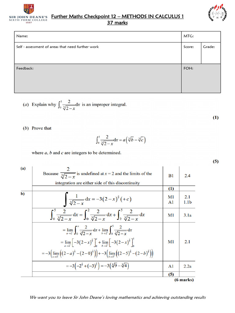 Further Maths Checkpoint: Calculus Methods | PDF