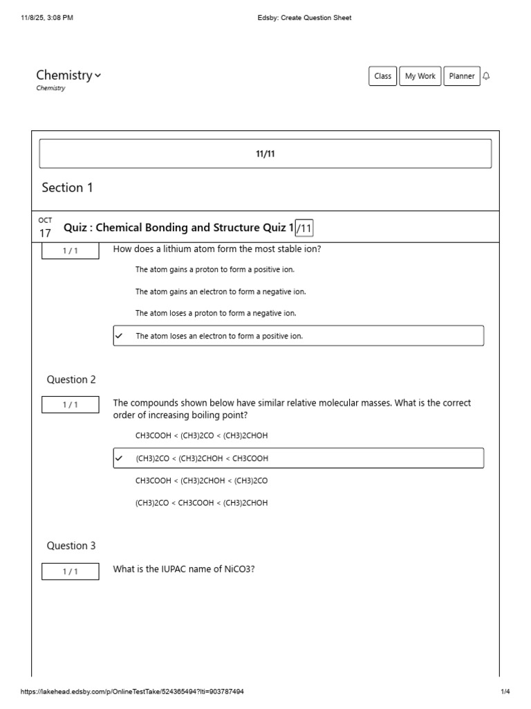 Chemistry Quiz on Bonding and Structure | PDF | Ion | Atoms