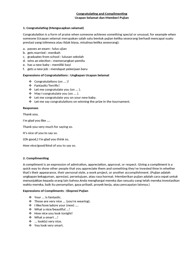 Congratulating and Complimenting Guide | PDF