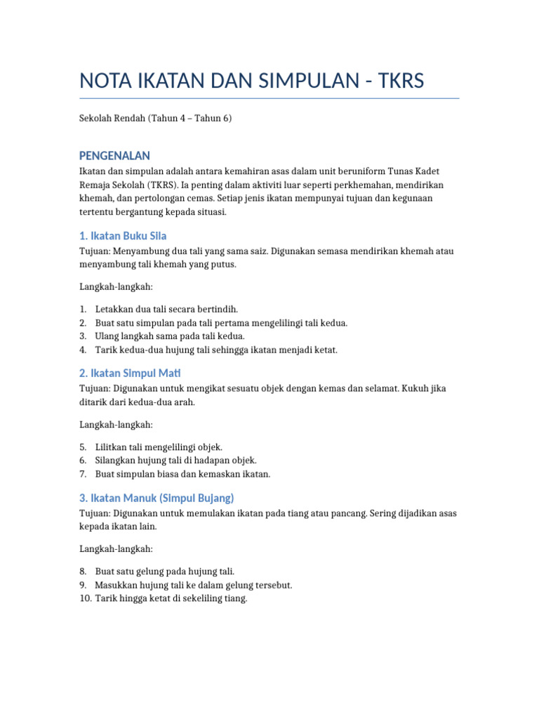 Nota Ikatan Dan Simpulan TKRS | PDF