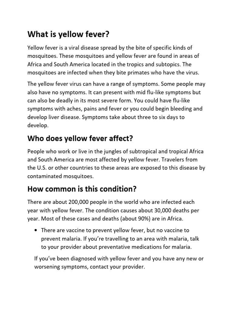 Yellow Fever (Reference No. A2500) | PDF | Yellow Fever | Malaria