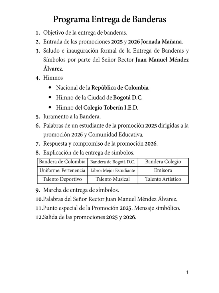 JM Programa Entrega de Banderas y Símbolos 2025 y 2026 | PDF | Bogotá