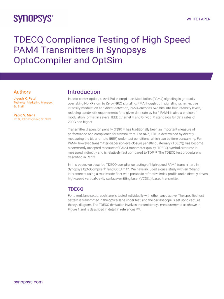 TDECQ Compliance Testing of High-Speed PAM4 Transmitters in Synopsys ...