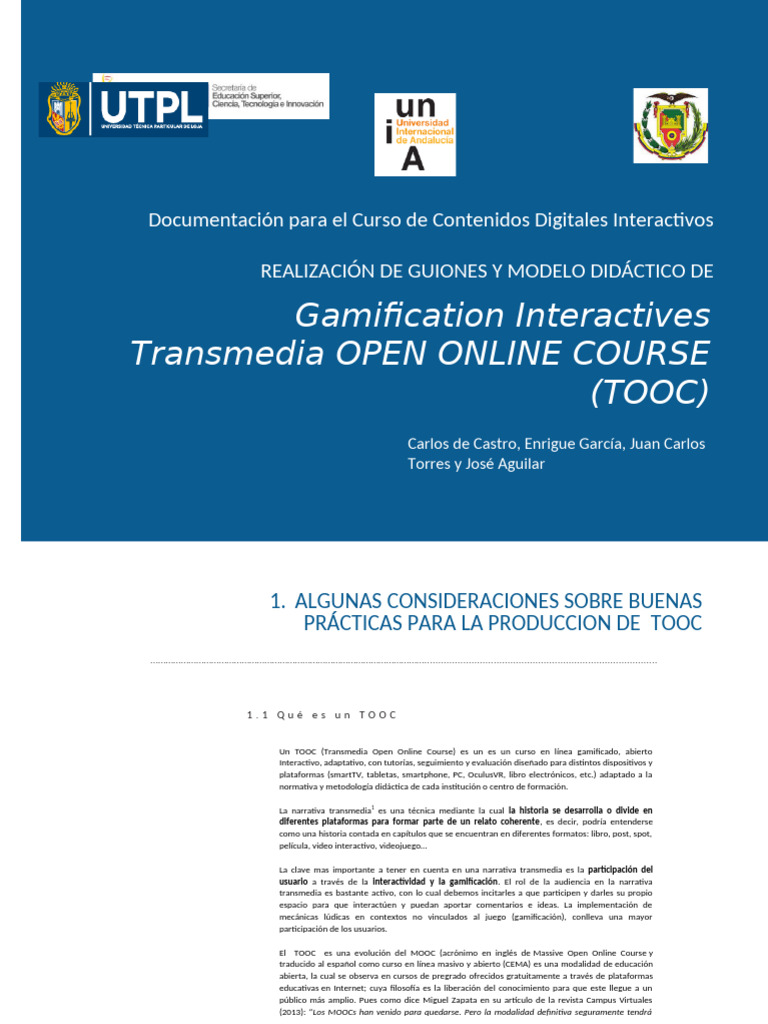 GITOOC24. Guia para La REALIZACIÓN DE GUIONES para La Creación de TOOCs ...