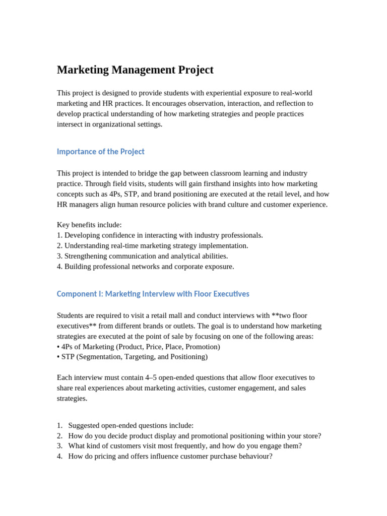 Marketing Management Project Overview | PDF | Marketing | Brand