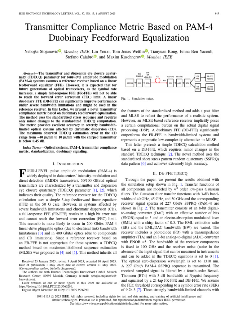 Transmitter Compliance Metric Based On PAM-4 Duobinary Feedforward ...