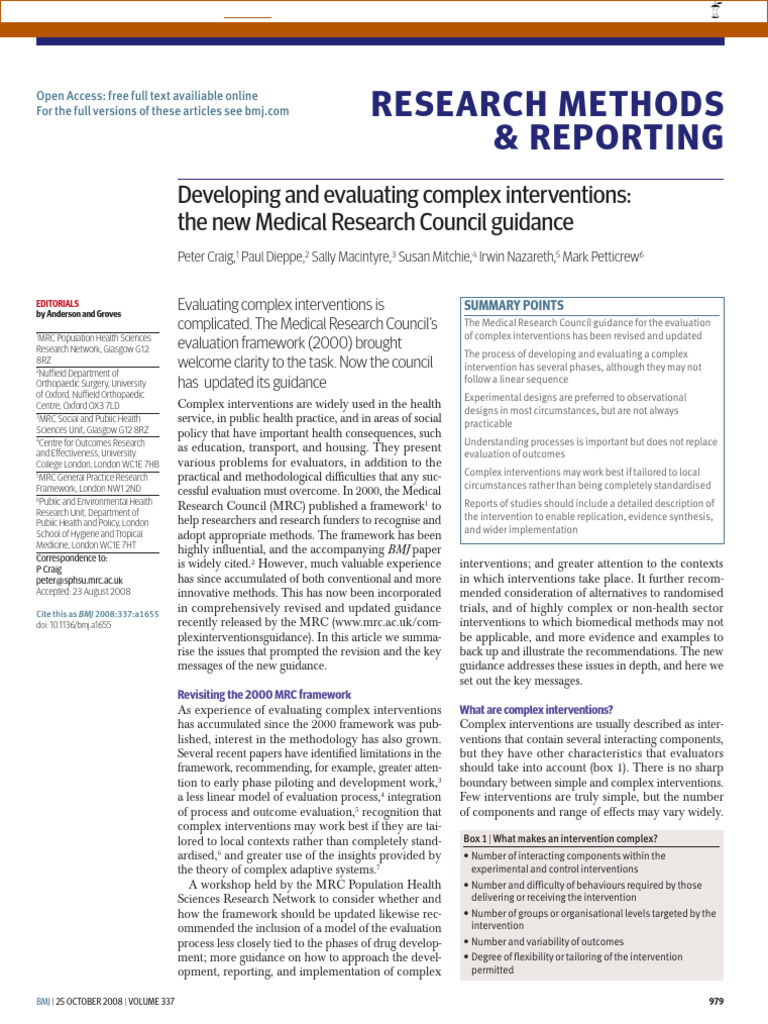 Research Methods & Reporting: Developing and Evaluating Complex ...