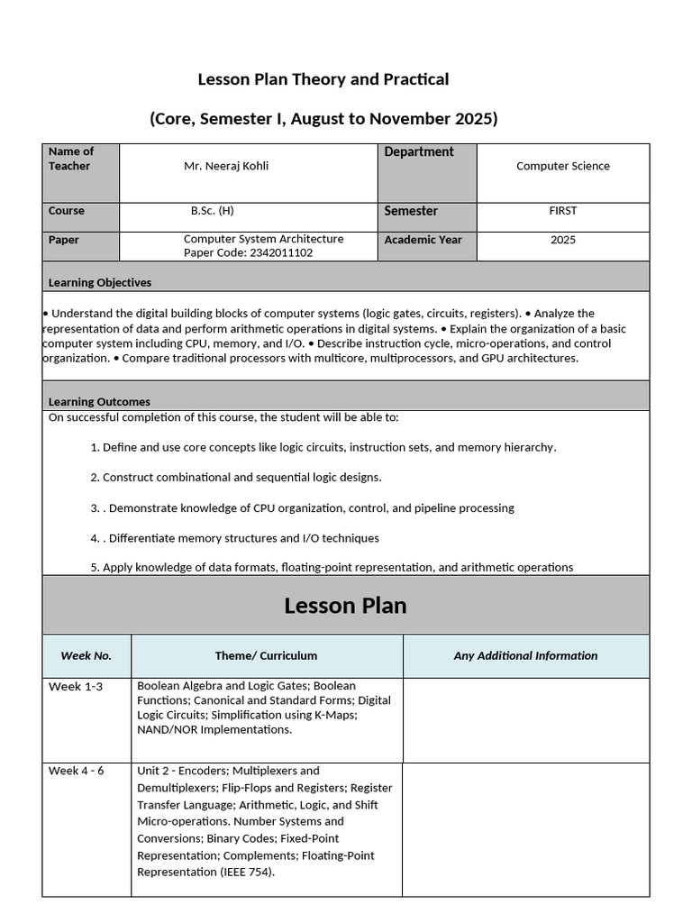 CSA Lesson Plan | PDF | Central Processing Unit | Logic Gate