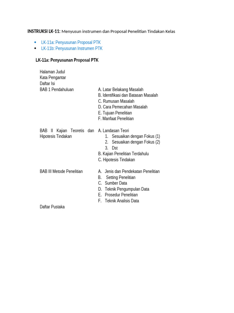 Tugas LK-11 Proposal Dan Instrumen PTK | PDF