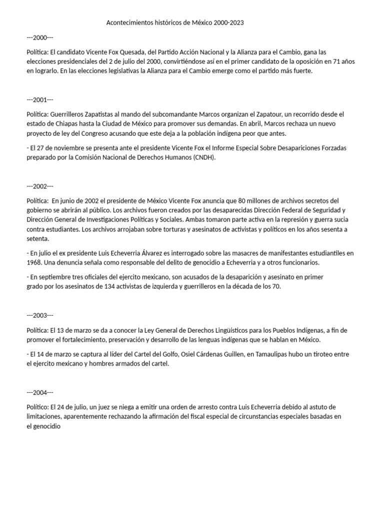 Acontecimientos clave en México 2000-2023 | PDF | México | Cartel de ...