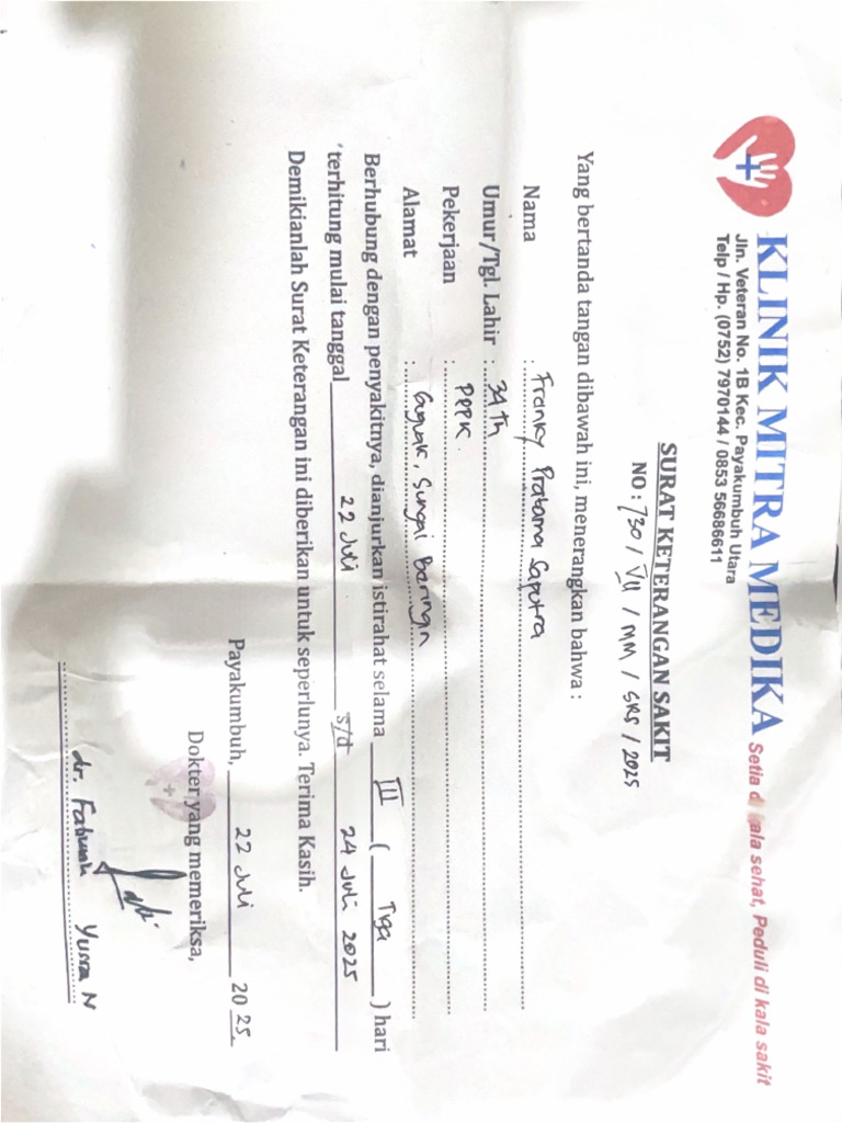 Scan Surat Sakit Juli 2025 | PDF