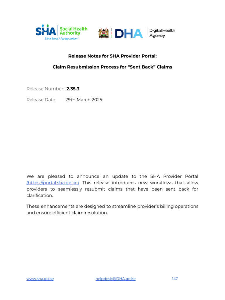 Claim Resubmission Update for SHA Portal | PDF | Computing