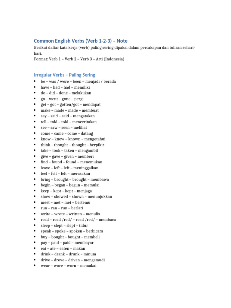 Common English Verbs Note | PDF