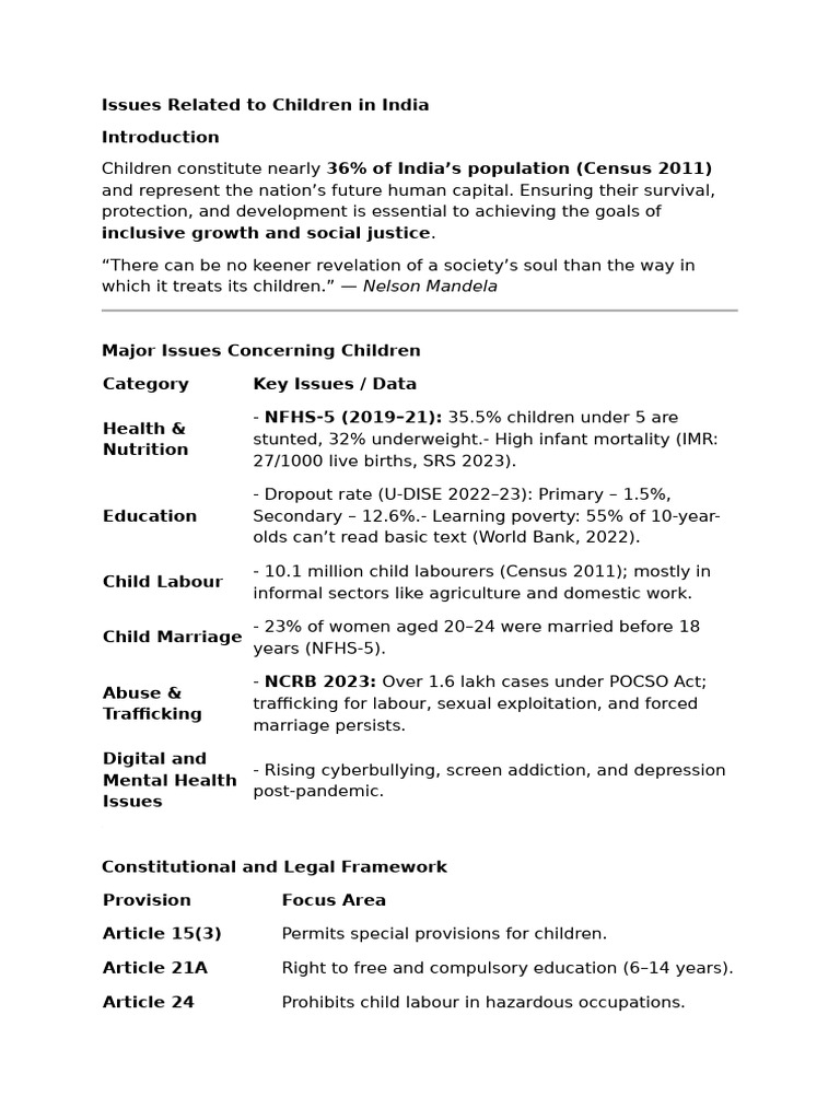 Issues Related To Children in India | PDF | Social Policy | Childhood