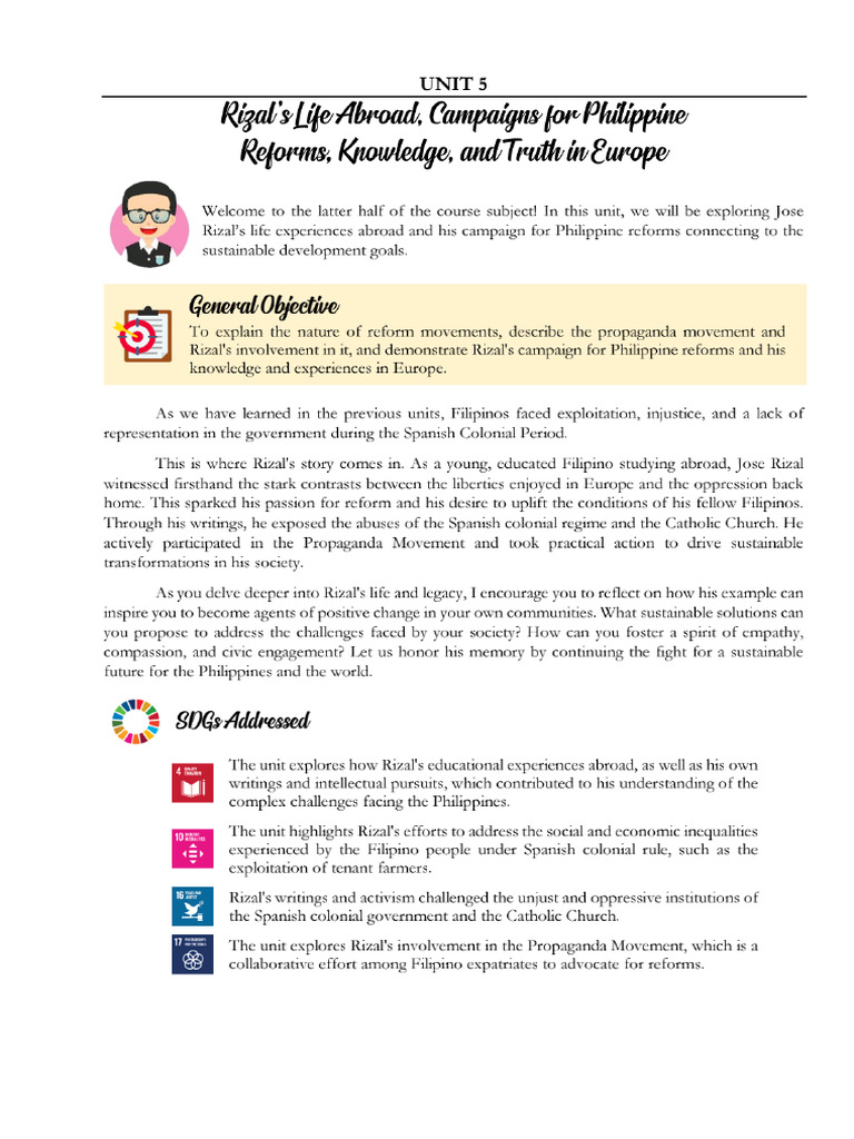 Unit 5-Rizals Life Abroad, Campaigns for Philippine Reforms, Knowledge, And Truth in Europe ...