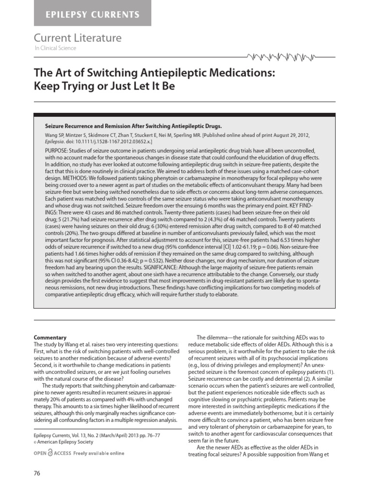 Seizure Risks in Antiepileptic Drug Switches | PDF | Epilepsy | Human ...